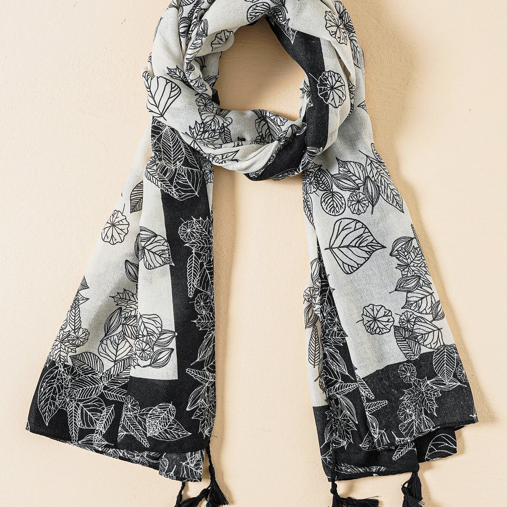 Leaf Print Tassel Decor Scarf – Sai Feel