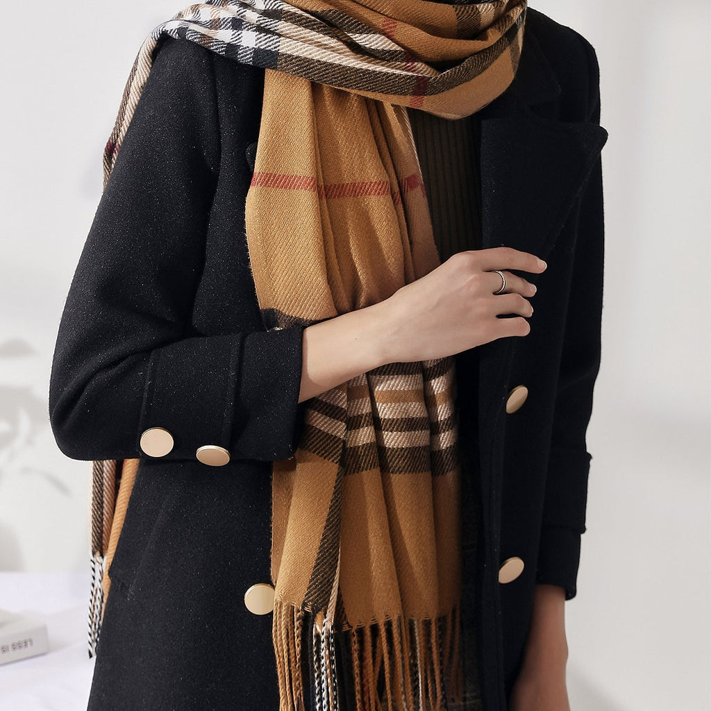 Plaid Fringe Hem Scarf 60x175cm – Sai Feel